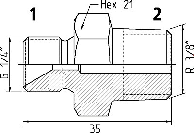 19 950 1604 | Nypel GZ 1/4" BSP 60° GZ 3/8" BSP, 1500 bar